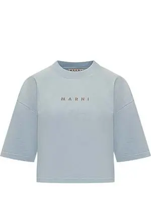 Marni Embroidered Logo T-shirt - Celeste