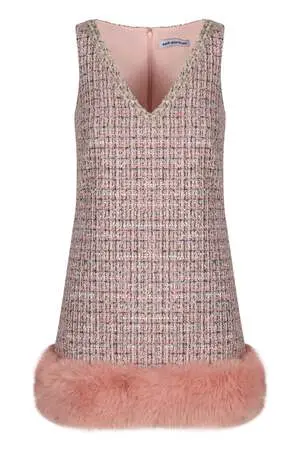 SELF-PORTRAIT Boucle Fur Hem Mini Dress - Pink