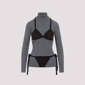 Moschino Virgin Wool Turtleneck With Striped Bikini Set