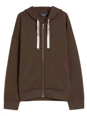Max Mara Stylish Long Sleeve Zip-up Sweater With Kangaroo Pocket Size - Brown