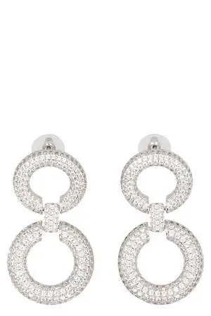 SELF-PORTRAIT Crystal Link Mini Earrings Elegant Two-ring Design - Silver