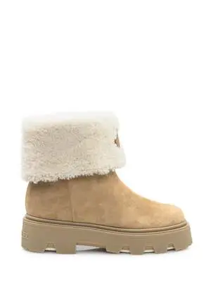 Moncler Suede Ankle Boots With Shearling Trim - Cammello