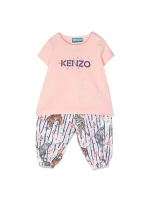 Kenzo Cotton Blend Graphic Print T-shirt And Pants Set - Pink