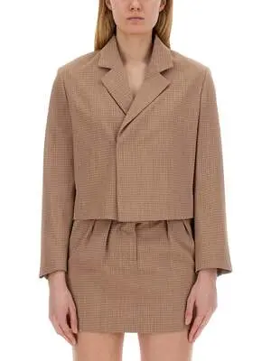 ALYSI Checked Cropped Jacket - Brown