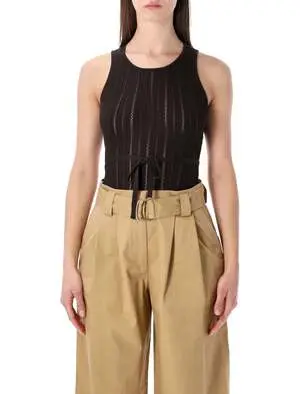 SESSUN Sleeveless Knit Top With Tie Detail - Brown