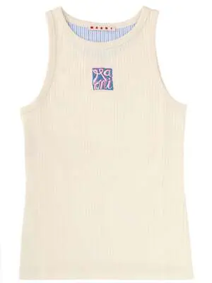 Marni Ribbed Cotton Tank Top With Frame Logo - Beige