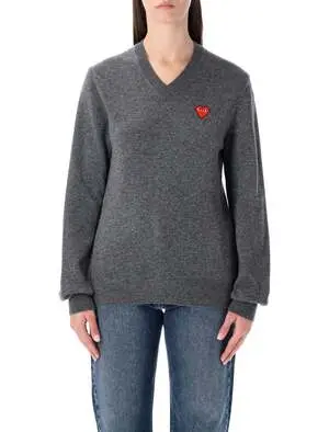 Play Comme Des Garcon V-neck Pullover With Red Emblem