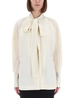THELATEST Tie-neck Button Front Blouse - Yellow