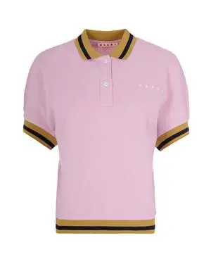 Marni Short Sleeve Knit Polo Shirt With Contrast Trim - Quartz