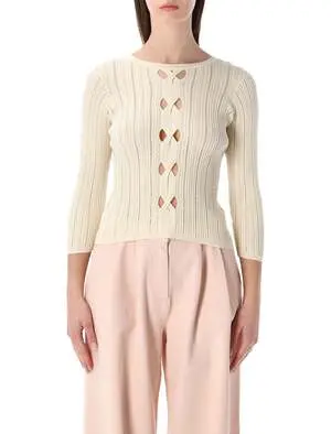 SESSUN SESSUN Reversible Rib-Knit Jumper With 3/4-Length Sleeves And Cut-Out Detailing Fleur De Sal