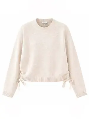 GANNI Logo V-neck Oversized Sweater - Beige