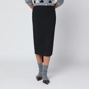 THELATEST Cotton Blend Midi Skirt With Asymmetrical Slit - Black
