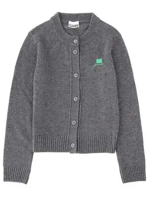 GANNI Crewneck Buttoned Cardigan - Grey