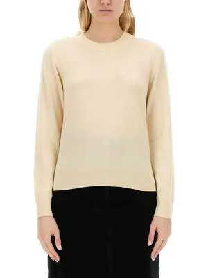 GANNI Regular Fit O-neck Sweater With Button Detail - Ivory