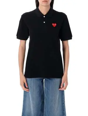 Play Comme Des Garcon Classic Polo Shirt With Red Heart Patch - Black