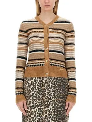 GANNI Soft Wool Stripe Cardigan - Beige