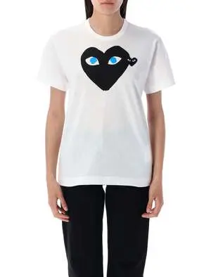 Play Comme Des Garcon Oversized Graphic Cotton T-shirt Regular Fit - White