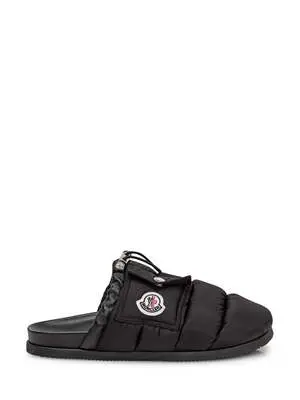 Moncler Quilted Nylon Slides With Logo Detail - Nero