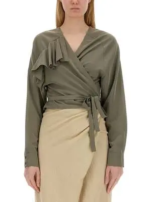 ALYSI Cropped Ruffle Wrap Top
