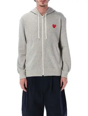 Play Comme Des Garcon Heart" Graphic Zip-up Hoodie - Grey