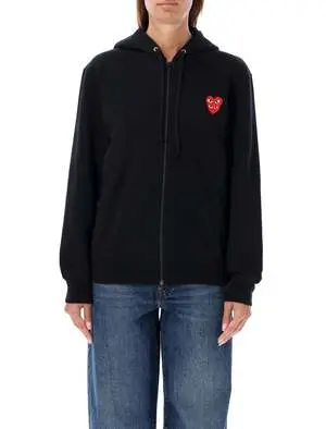 Play Comme Des Garcon Hooded Sweatshirt With Double Red Heart
