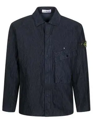 Stone Island Corduroy Logo-patch Shirt - Blu