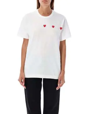 Play Comme Des Garcon Cotton Three Hearts T-shirt - White