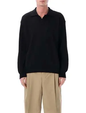ROBERTO COLLINA Irregular Texture Cotton Polo - Black
