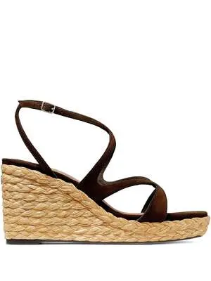 JIMMY CHOO Raffia Wedge With Square Toe And Adjustable Ankle Strap 3.3 Inch Heel - Marrone