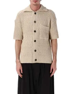 ROBERTO COLLINA Short Sleeve Cardigan With Shawl Collar And Pocket - Beige