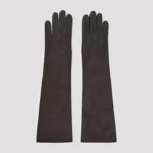 LANVIN Long Slim Suede Gloves For - Brown