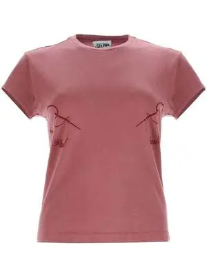 JEAN PAUL GAULTIER Printed Mesh T-shirt - Bordeaux