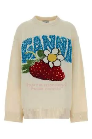GANNI GANNI Oversized Wool Blend Sweater With Tie Detailing White