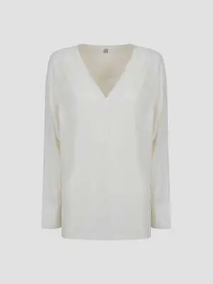 TOTEME V-neck Twill Blouse - Stone