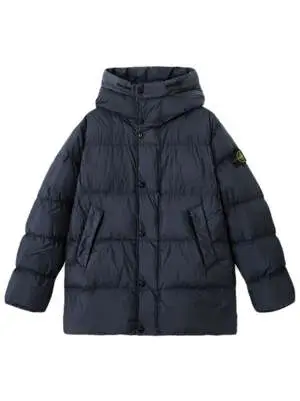 Stone Island Painted Hooded Jacket With Fixed Drawstring - Blue