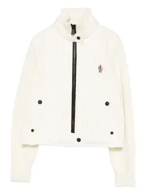 Moncler Knit Ski Jacket With Zip Closure And Embroidered Logo - White