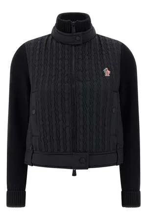 Moncler Knit Ski Jacket With Zip Closure And Logo - Black