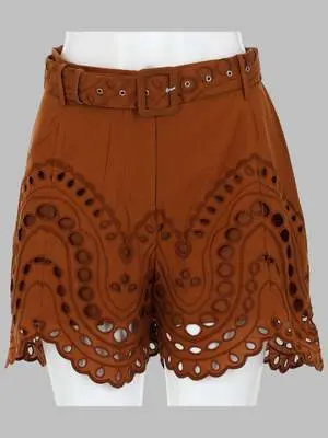 Charo Ruiz Ibiza Belted Eyelet Embroidered Shorts - Brown