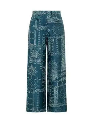 Momoni Geometric Print Wide Leg Trousers - Inchiostro/azzurro