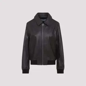YVES SALOMON Leather Zip-up Jacket With Stand Collar