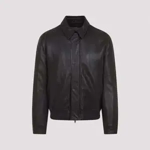 YVES SALOMON Collared Lamb Skin Jacket - Brown