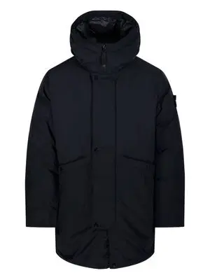 Stone Island Hooded Coat With Snap Pockets And Drawcord