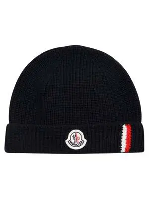 Moncler Ribbed Beanie With Flag Detail