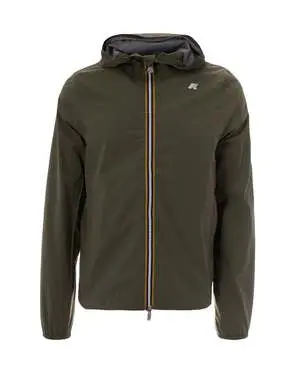 K-WAY Hooded Waterproof Shell Jacket With Cotton Blend Lining - Green Lichen