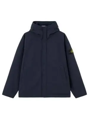Stone Island Hooded Jacket With Drawstring And Pockets - Blu