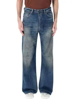 Acne Studios Straight Leg Jeans With Distressed Details - Mid Blue
