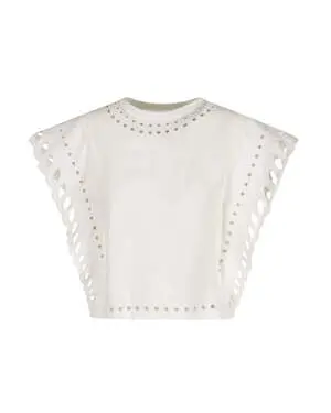 MARANT ETOILE Embroidered Cotton T-shirt With Lace And Pompoms
