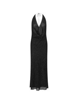 ROTATE BY BIRGER CHRISTENSEN Floral Halter Neck V-neck Chiffon Maxi Dress - Nero