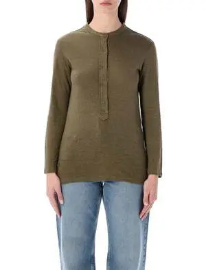 MARANT ETOILE Long Sleeve Linen T-shirt With Button Pocket