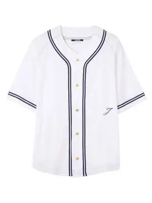 Jacquemus Boxy Fit V-neck Baseball Shirt With Embroidered Letter J - White